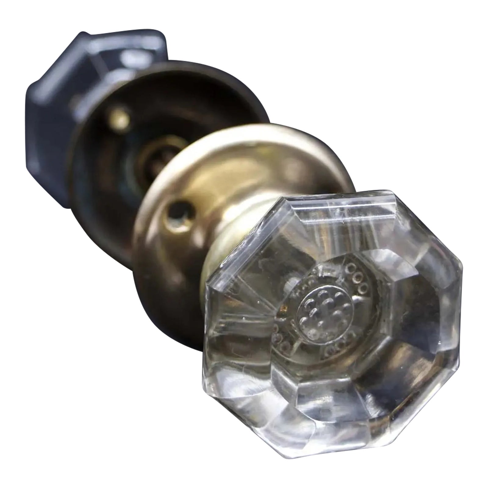 Vintage Octagon Glass Passage Door Knob Set With Brass Rosettes | Chairish