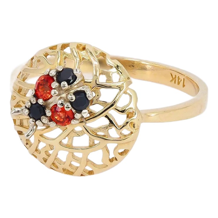 Ladybug Ring With Colored Gemstones in 14k Gold | Chairish