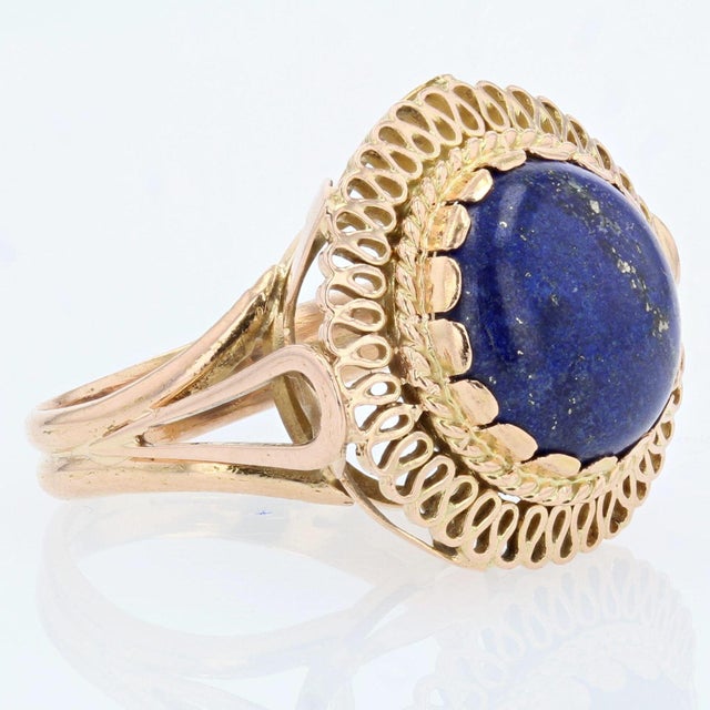 1960s Retro 4, 25 Carat Lapis Lazuli 18 Karat Yellow Gold Ring Size 4.5 ...