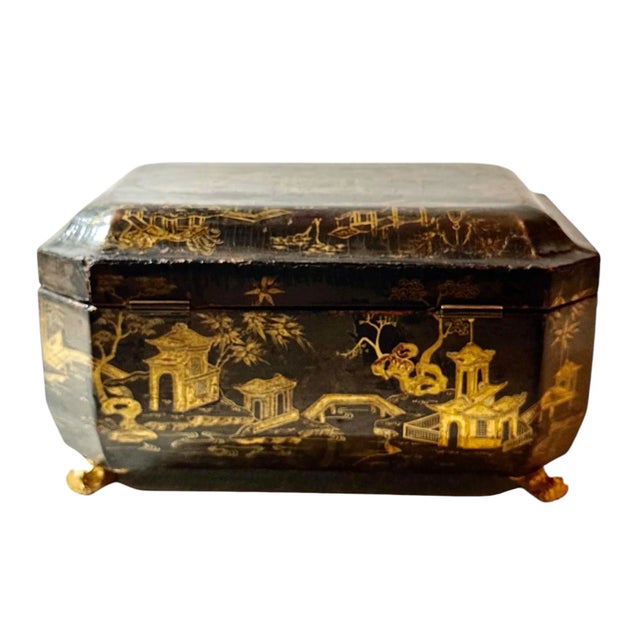 Early 19th Century Black Lacquer Chinese Export Work Box | Chairish