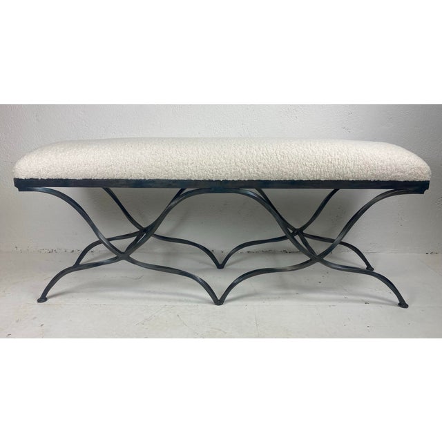 Late 20th Century Hand Wrought Iron Upholstered Bench | Chairish