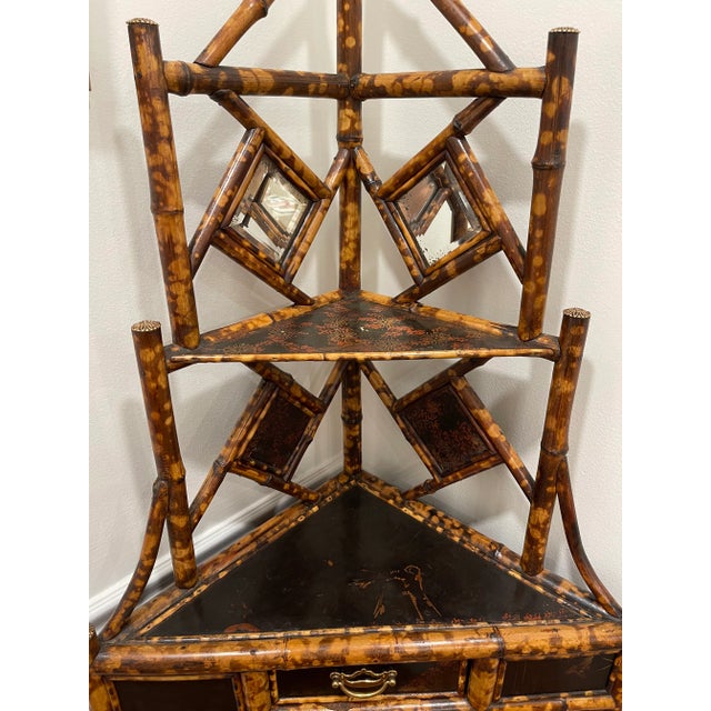 Antique English Tortoise Bamboo Corner Cabinet With Mirrors | Chairish