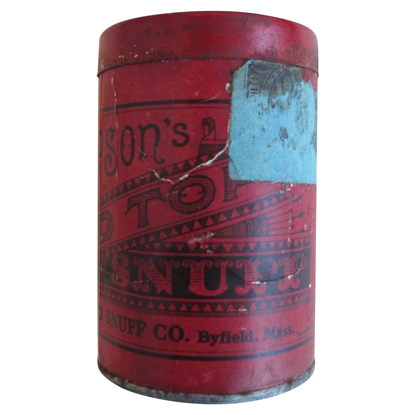 Vintage Red Top Snuff Tin With Tax Stamp | Chairish