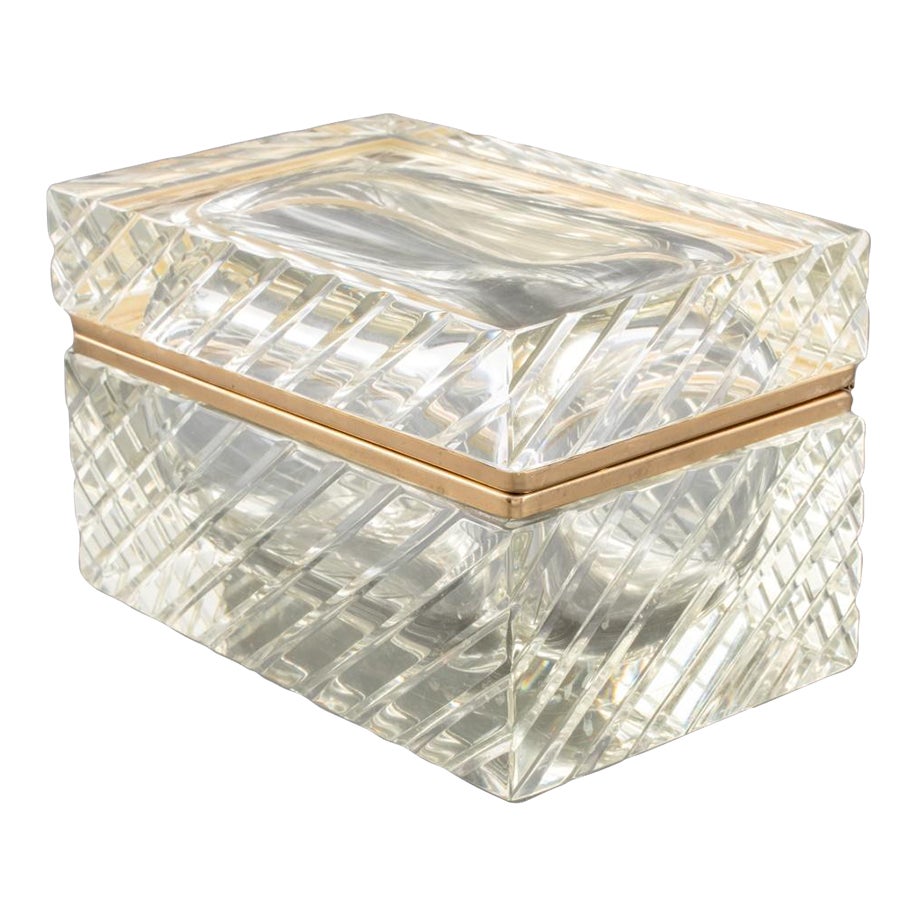 Mid-C. Modern Gilt Metal Cut Crystal Hinged Casket | Chairish