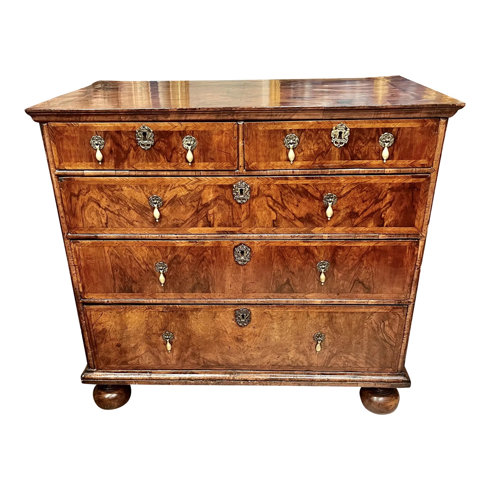 Circa 1710 William and Mary Walnut Chest With Banded Feather Inlay ...