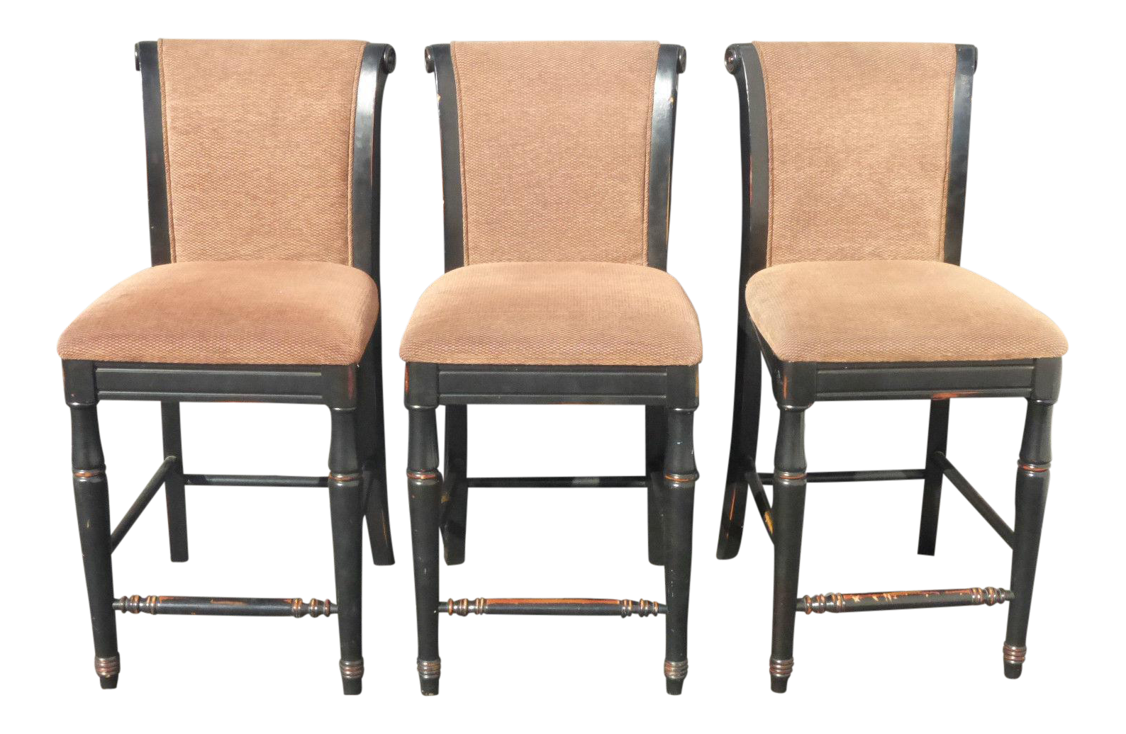 Black & Beige Distressed Bar Stools - Set of 3 | Kashew
