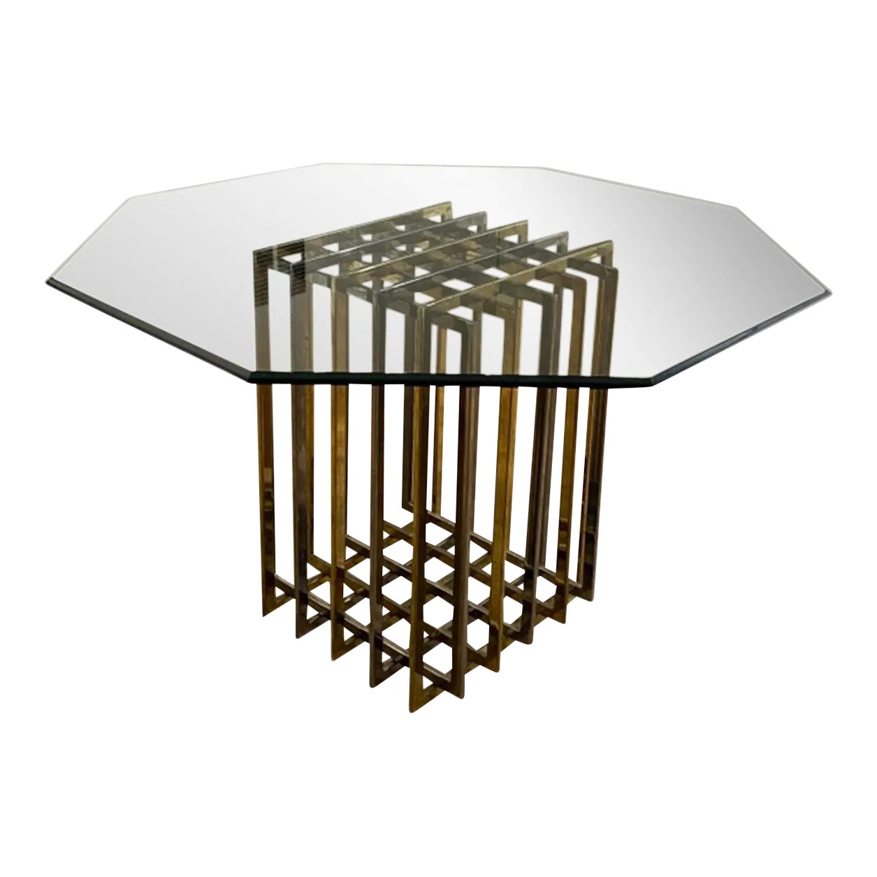 1970s Pierre Cardin Geometric Chrome & Brass Cage Dining Table | Chairish