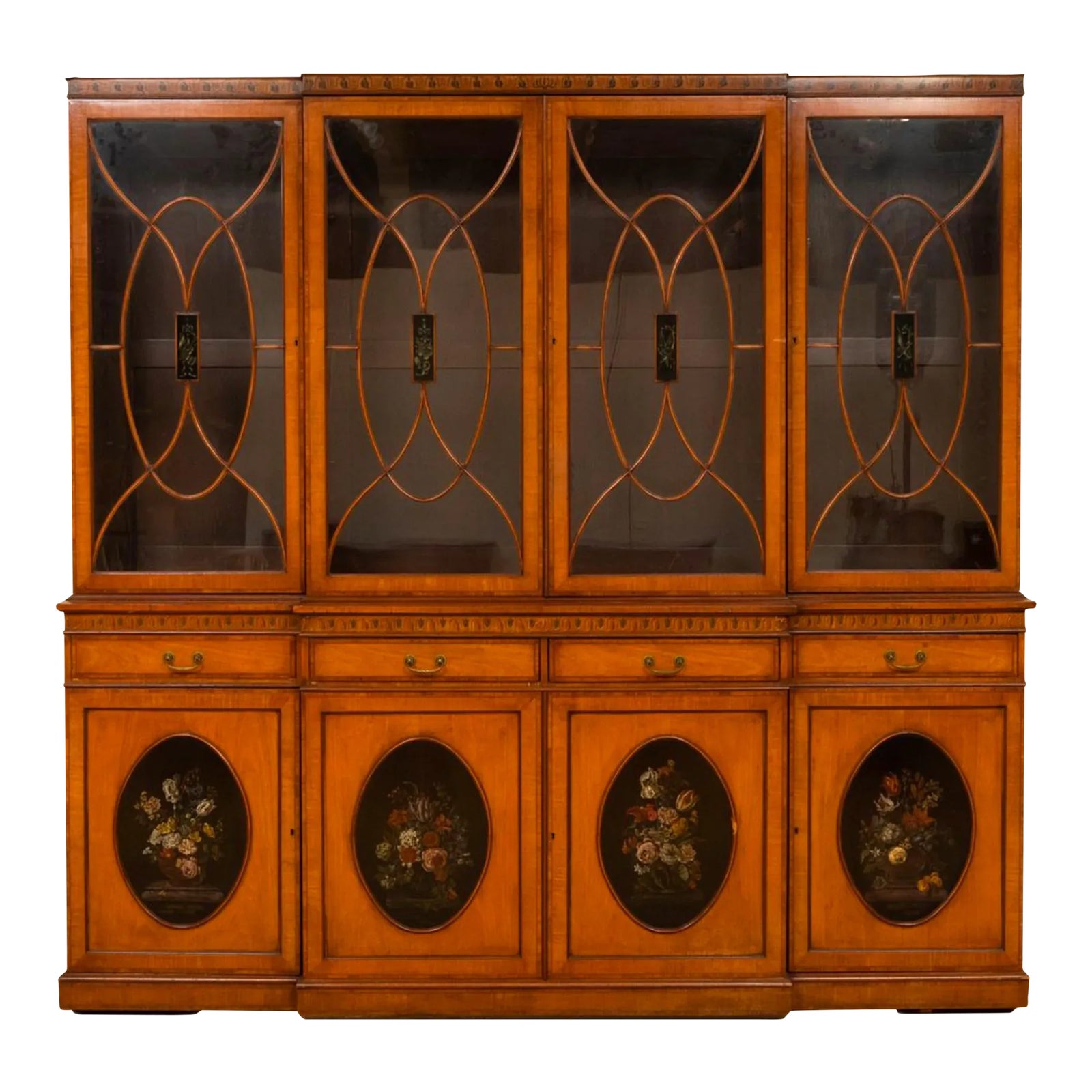 Early 19th Century Edwardian Inlaid / Painted Satinwood Breakfront ...