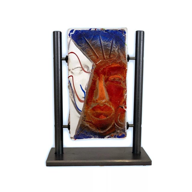 Björn Ekegren Signed Contemporary Sand Cast Glass Face Sculpture on ...
