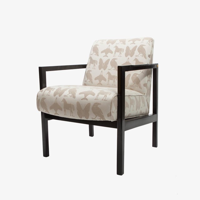 Pair of Lounge Chairs With Black Buff Lacquered Frame and Brass Accents ...