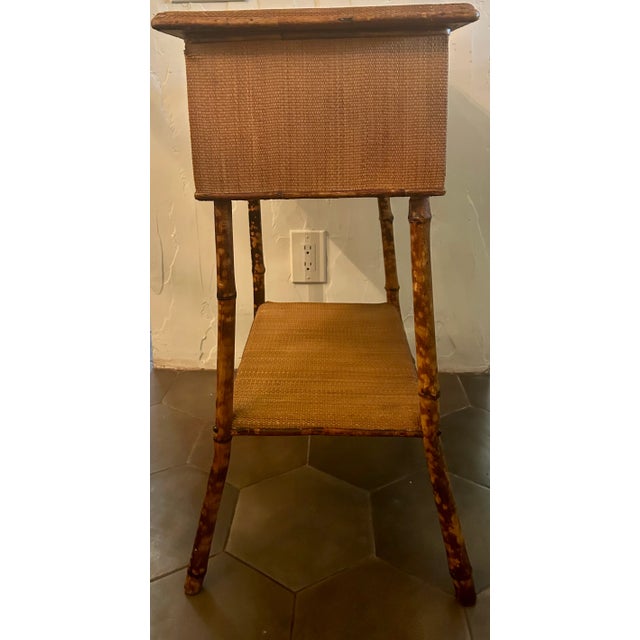 1900s Tiger Tortoise Bamboo Two Tiered Side Table Storage Box | Chairish