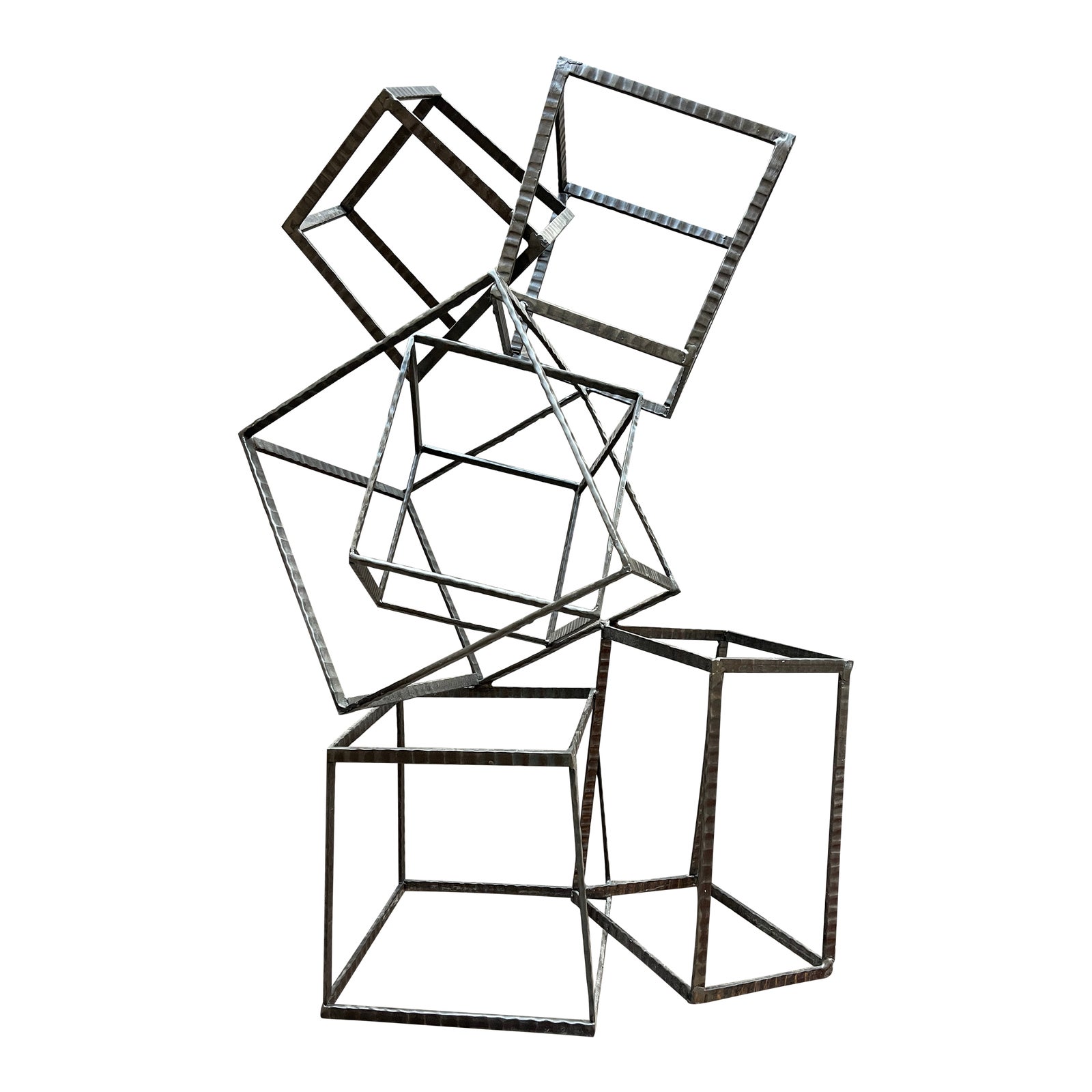 Large Brutalist Geometric Cube Metal Floor Sculpture | Chairish
