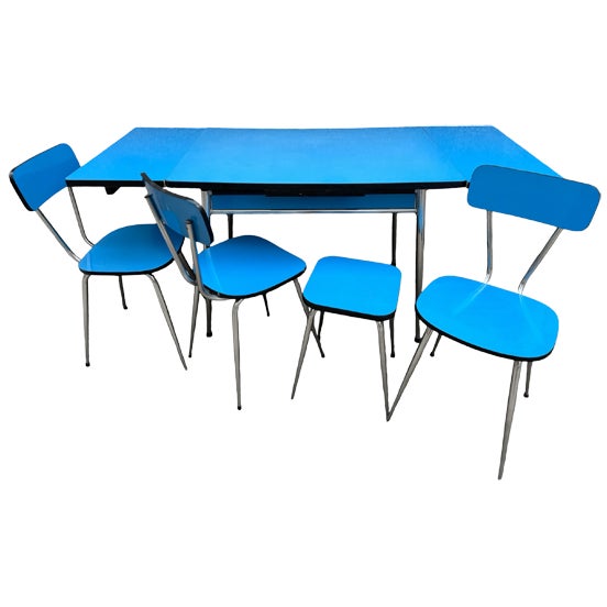 Blue Formica Table & Chairs from Jafae, 1960s, Set of 5 | Chairish