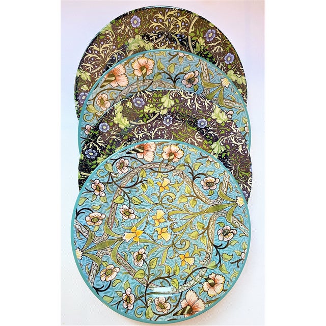 Enameled French Blue & Black Tin English Plates - Set of 4 | Chairish