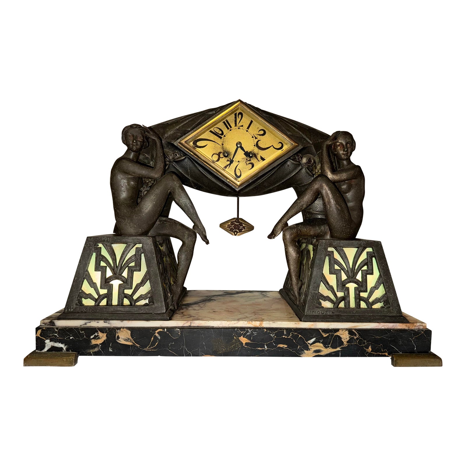 Jacques Limousin, 1920s French Art Deco Portico Clock With Light Up ...