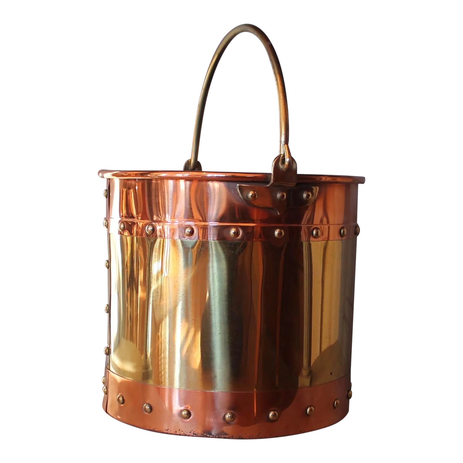 Copper and Brass Studded Kindling Bucket | Chairish