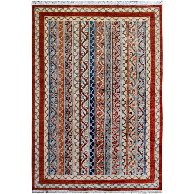 Shabby Chic Rustic Shawl Red/Blue Wool Rug - 5'7" X 8'2" | Chairish