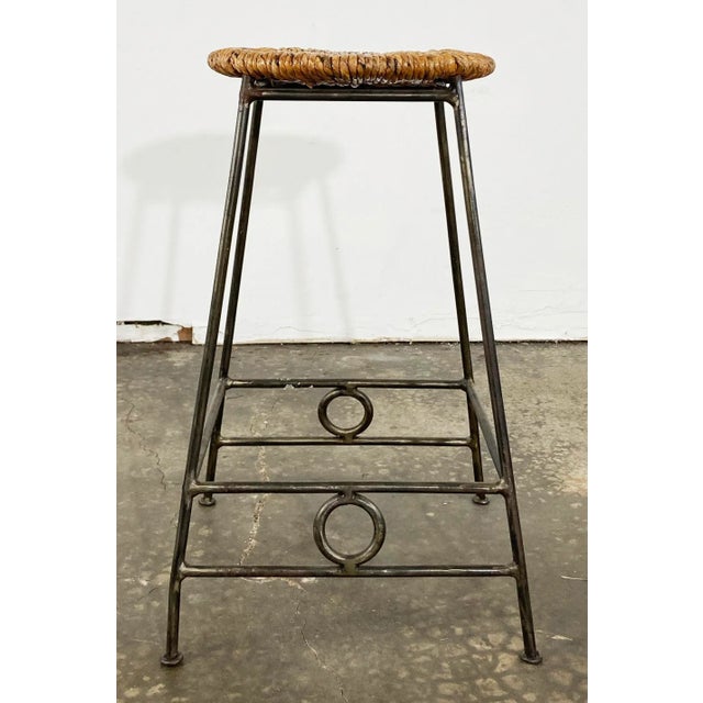 Vintage Iron Base 24" Counter Stool With Rush Seat | Chairish