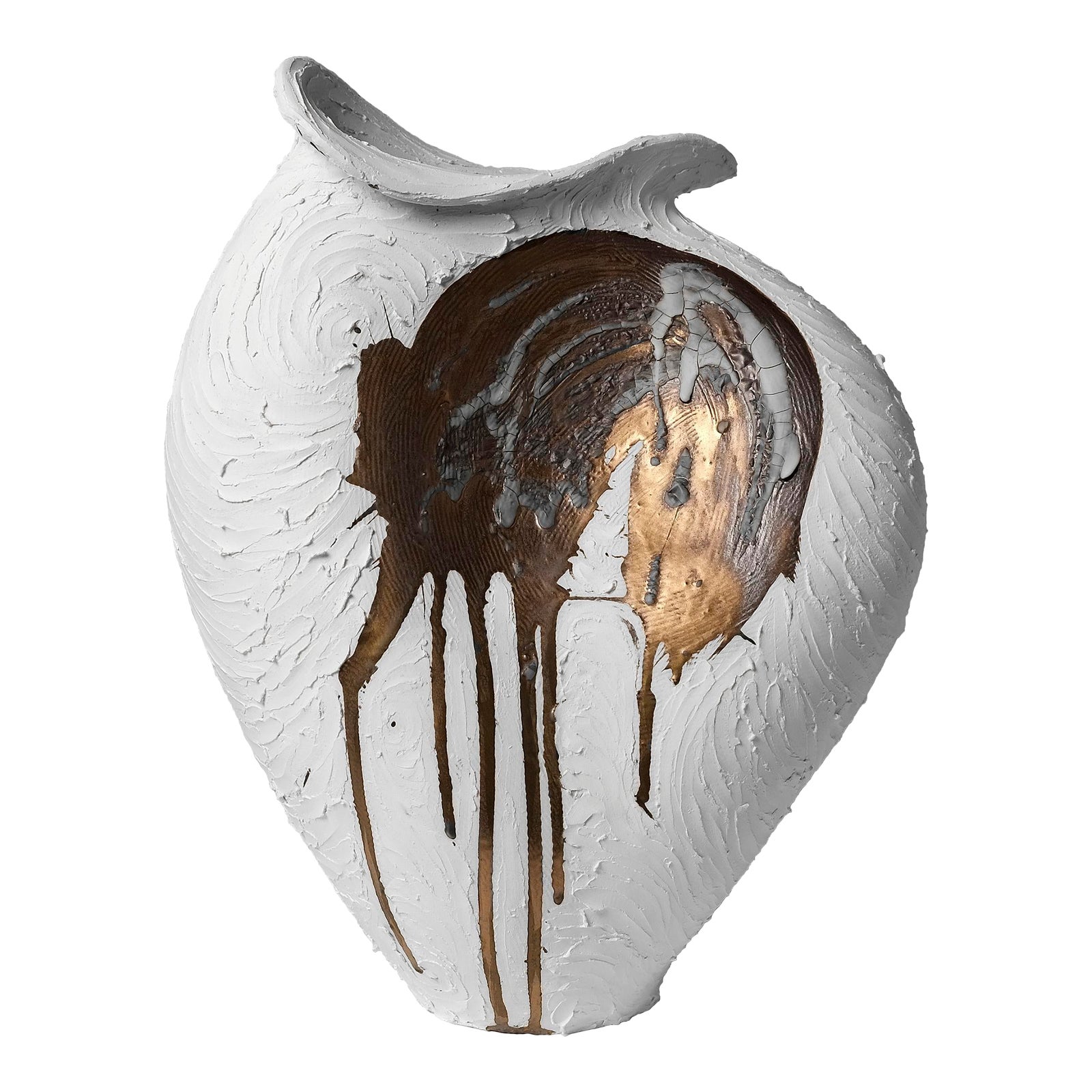 White & Gold Sculptural Vessel – No. 119 by Beverly Morrison | Chairish