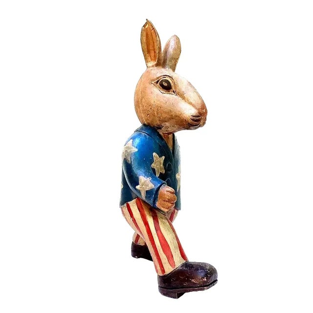 1940s Folk Sculpture Rabbit, Strikes and Stars | Chairish