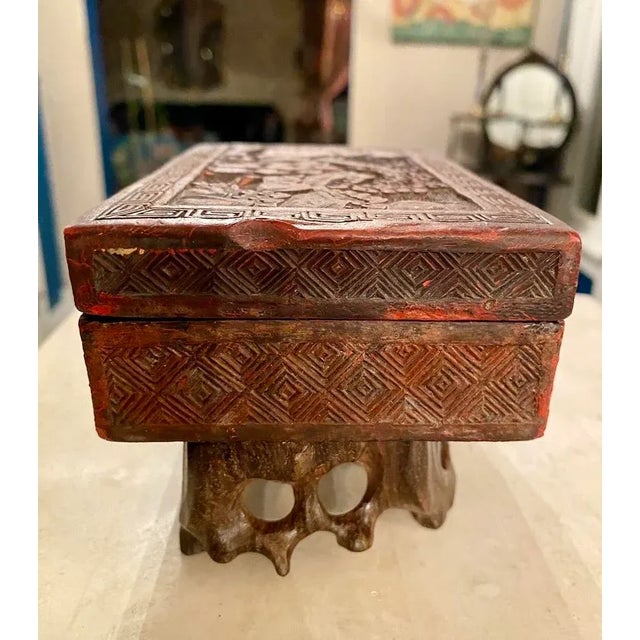 Antique Chinese Cinnabar Box on a Carved Wooden Stand | Chairish
