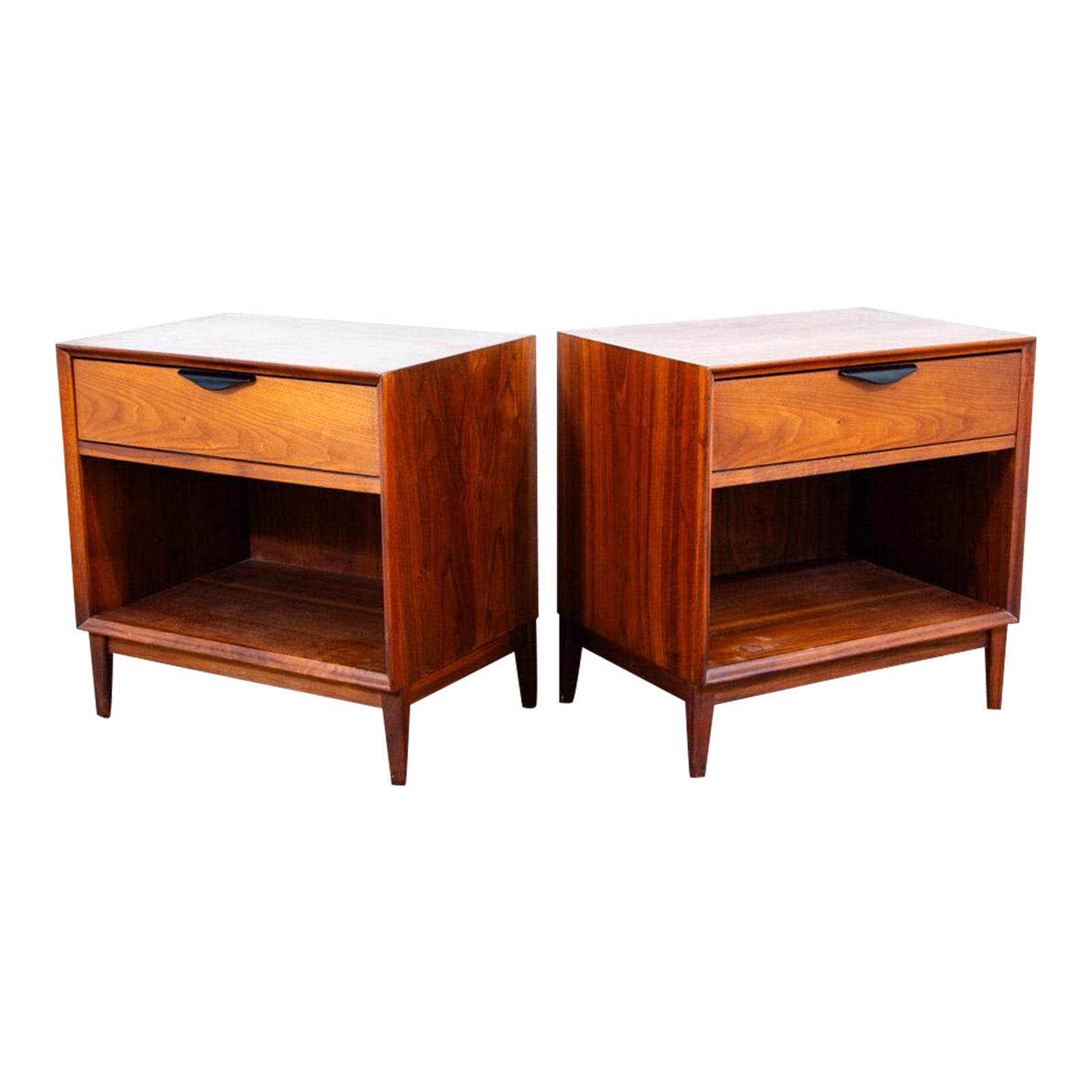 1960s Mid Century Modern Nightstands Dillingham Esprit Walnut Drawer ...