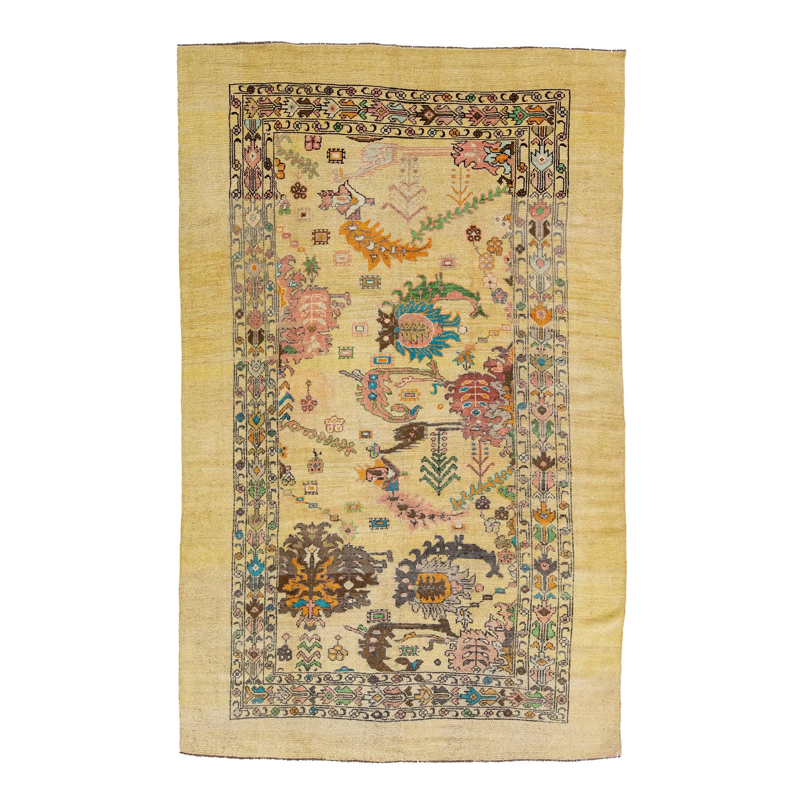 Transitional Style Handmade Floral Beige/Tan Wool Rug | Chairish