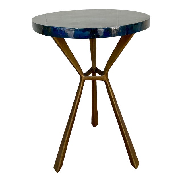 Made Goods Modern Faux Blue Shell Paislee Side Table | Chairish
