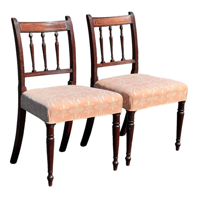 Early 19th Century Antique Pair of Inlaid Sheraton Side Chairs With ...