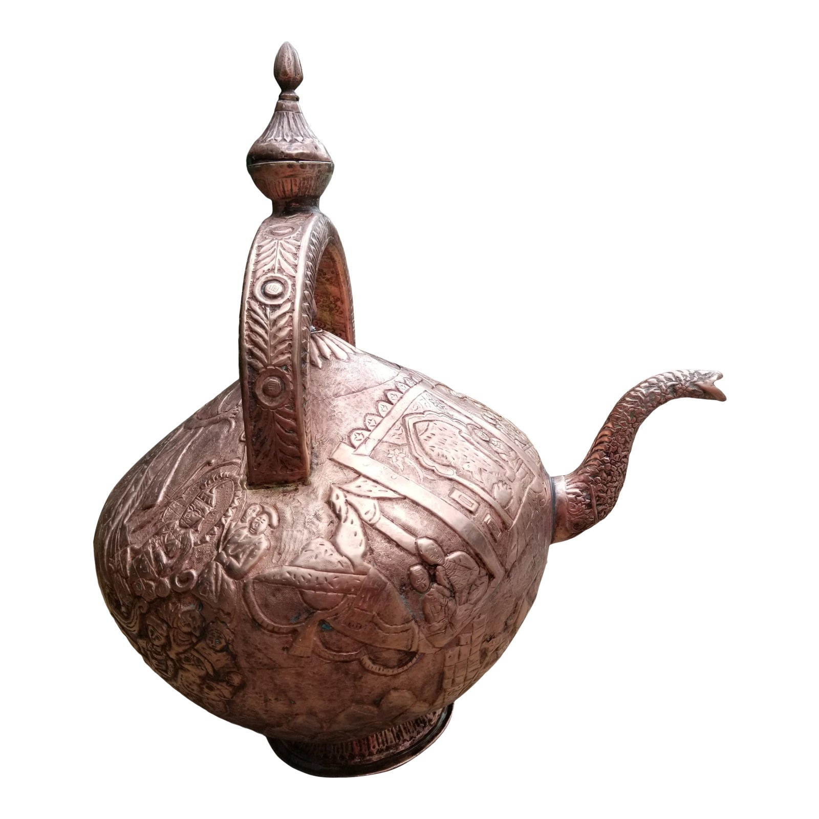 Antique Anglo-Indian Highly Decorated Embossed Copper Ewer | Chairish