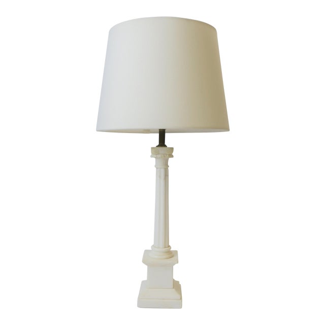 Italian White Marble Column Pillar Neoclassical Desk or Table Lamp ...