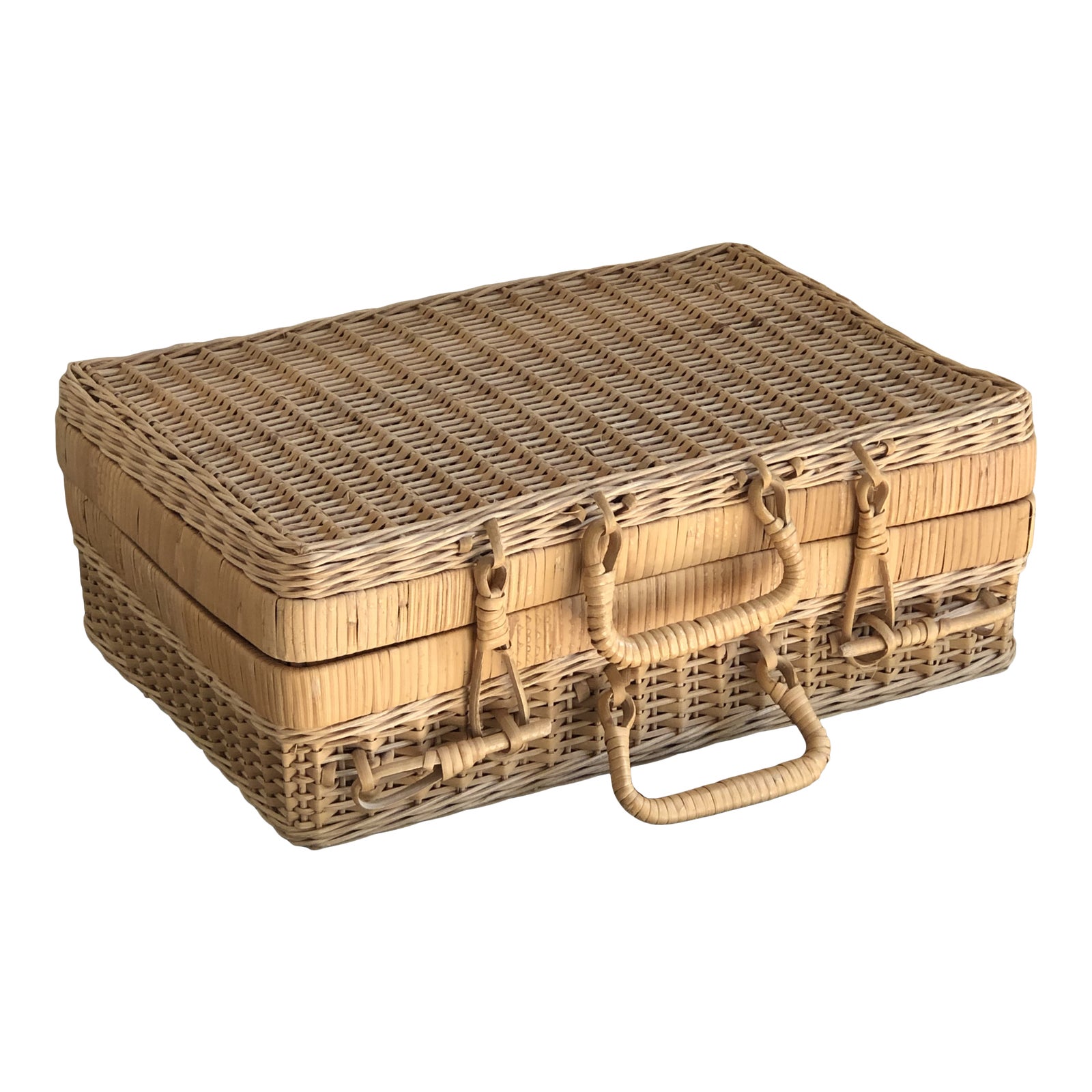 Small Vintage Natural Wicker Luggage Case | Chairish