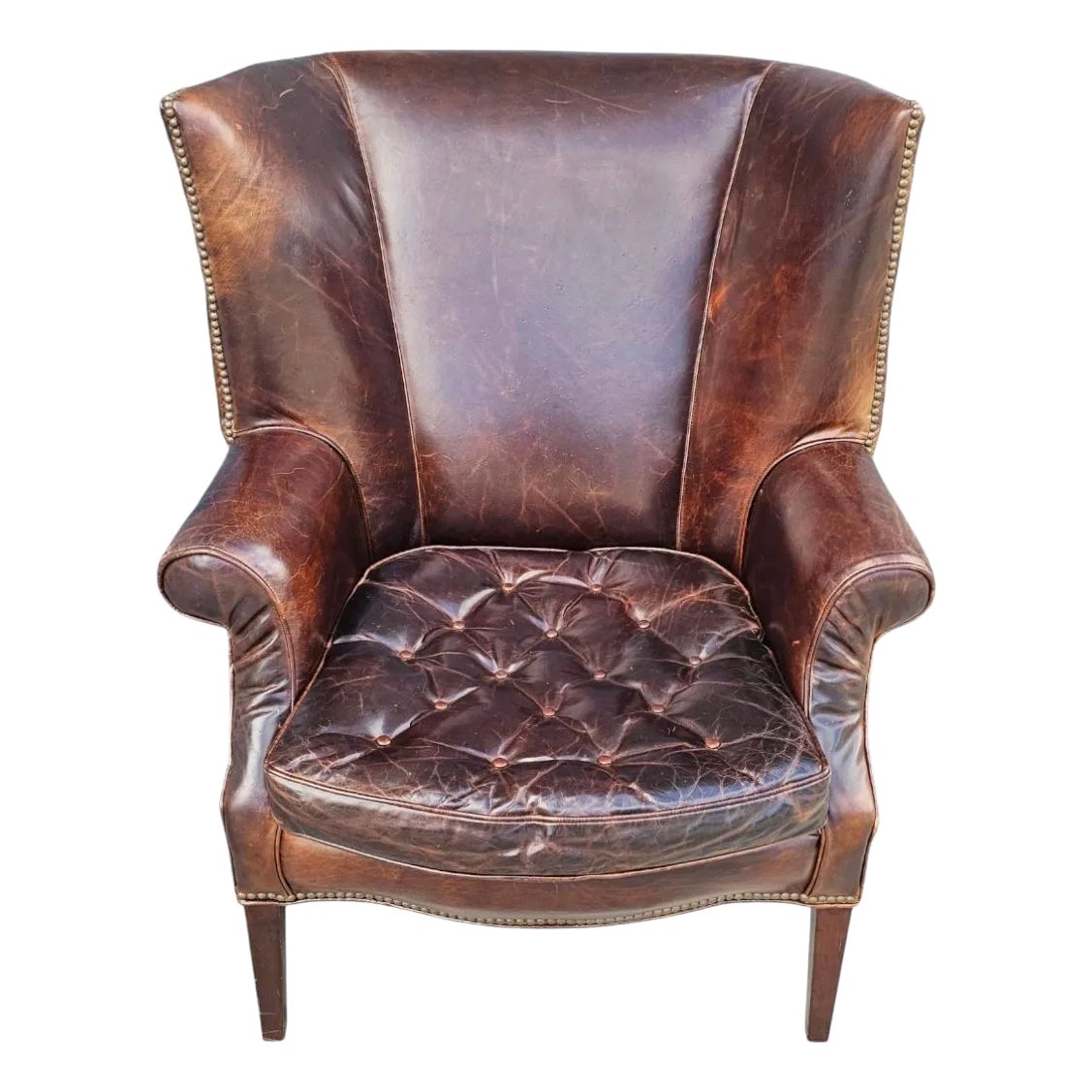 Vintage Restoration Hardware "Drake" Leather Wingback Chair | Chairish