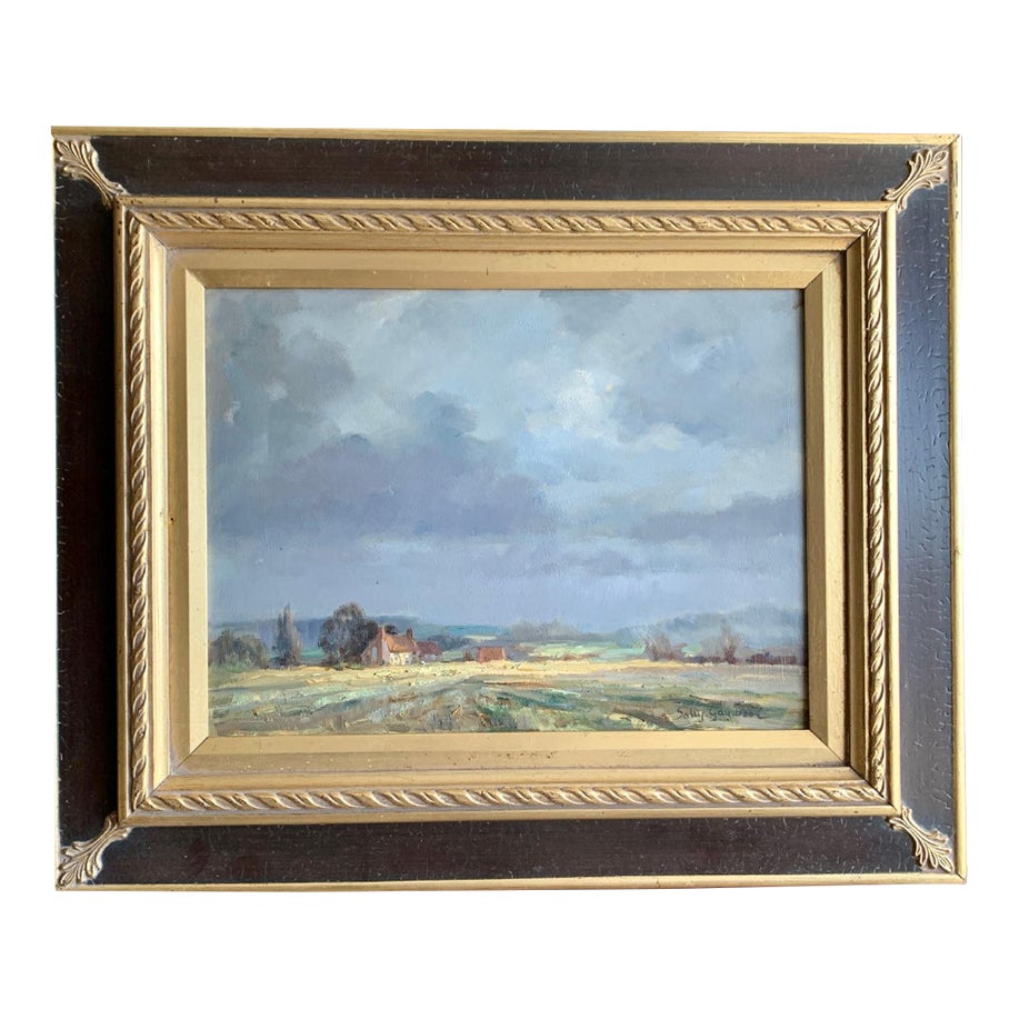 1990s English Landscape Painting With Farmhouse, Framed | Chairish