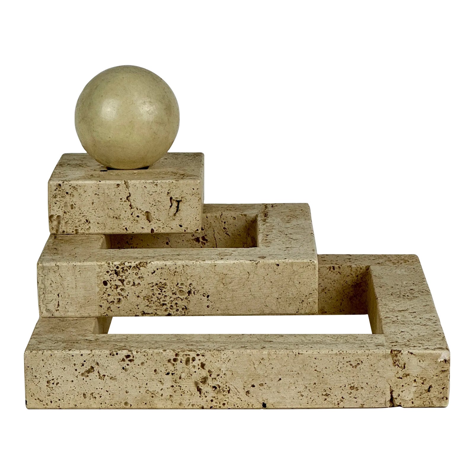 1980s Postmodern Travertine Pyramid Architectural Sculpture | Chairish