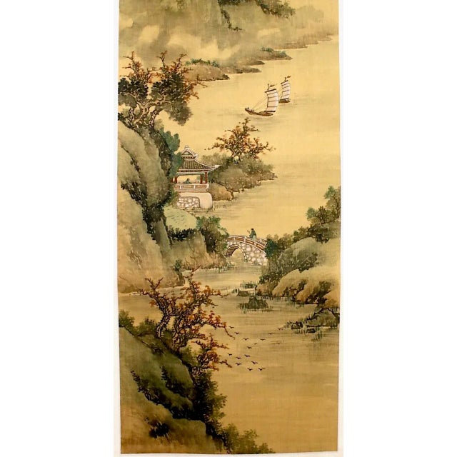 Vintage Mountain and River Chinese Landscape Scroll Painting, Shan Shui ...