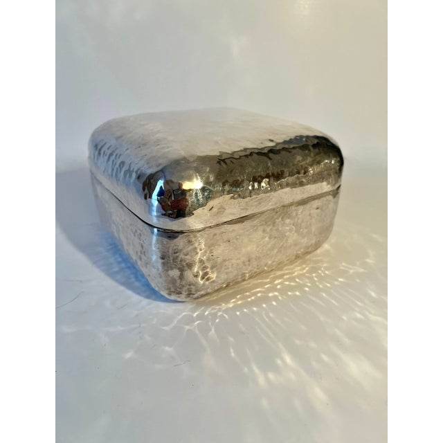 Silver Plate Hand Hammered Lidded Box with Rounded Corners | Chairish