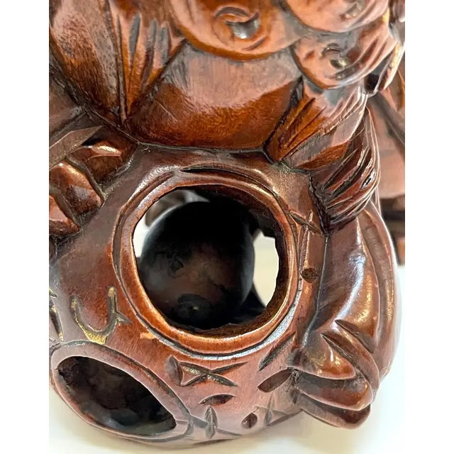 Chinese Carved Hardwood Foo Dogs With Rolling Pearls & Puzzle Balls - a ...