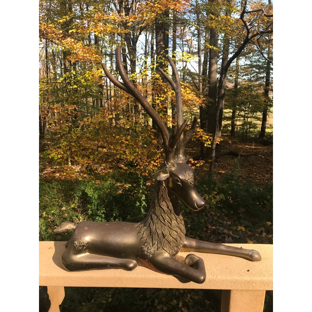 Reclining Reindeer Statue Solid Brass | Chairish