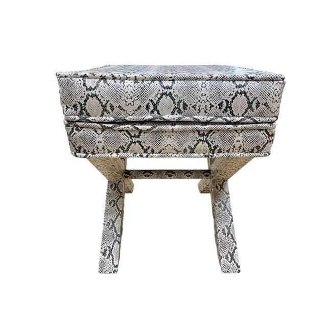 Mid 20th Century Billy Baldwin Style Python Leather X-Base Ottoman | Chairish