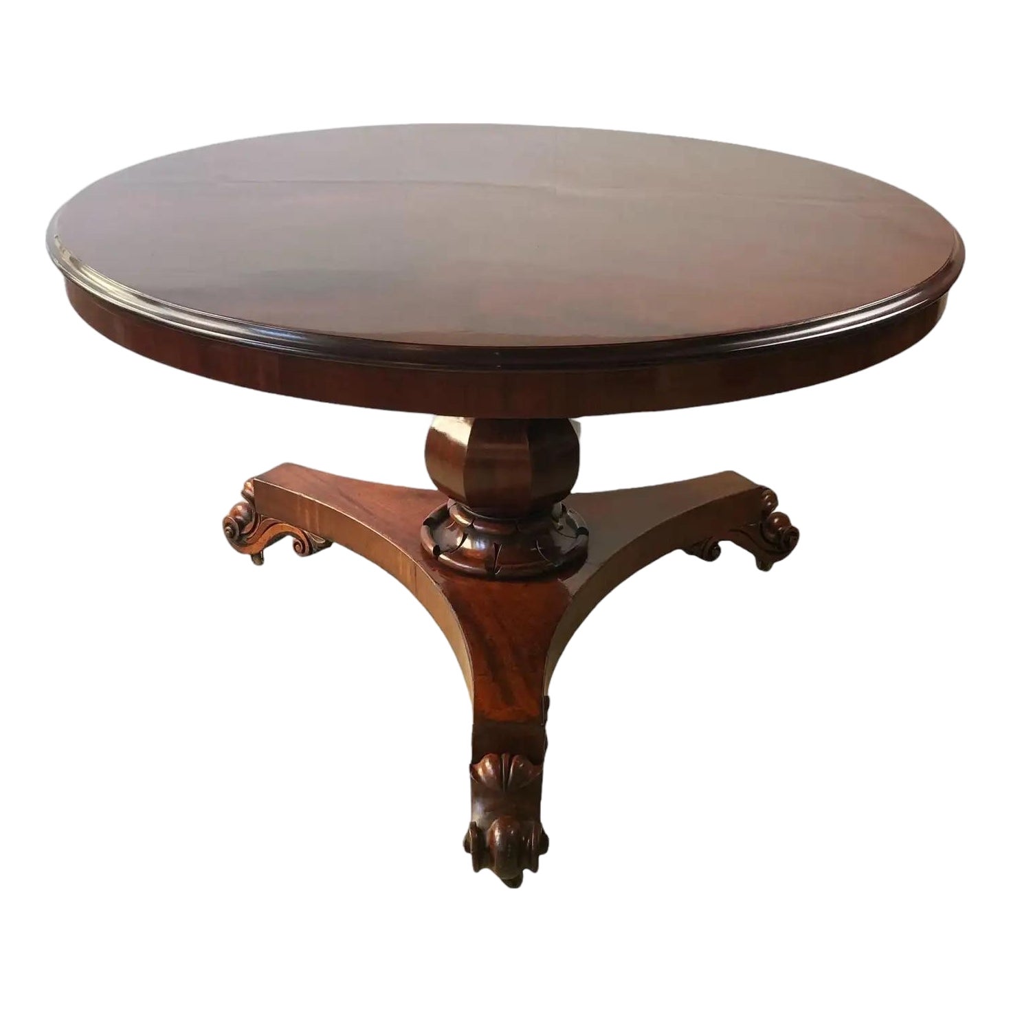 49" English Georgian Center Table, 19th Century Round Mahogany Pedestal ...