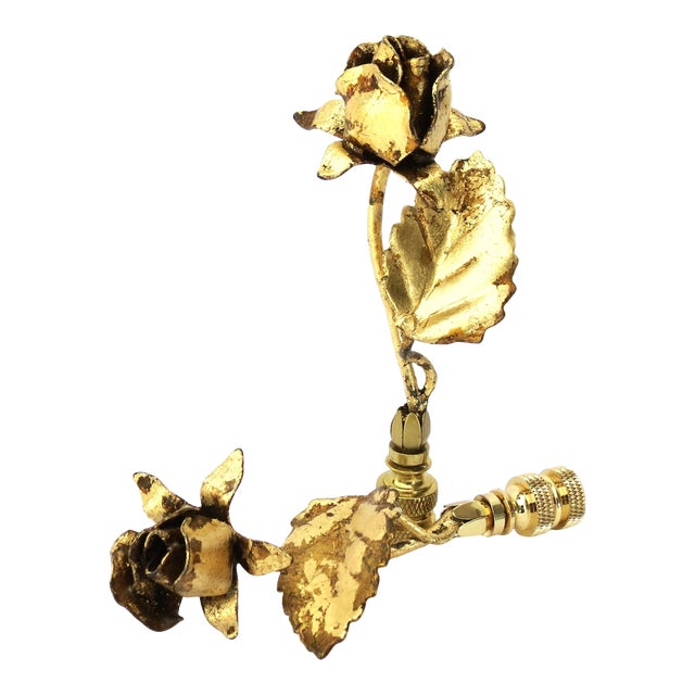 Vintage Italian Tole Gold Leaf Rose Finials Mid Century, a Pair. | Chairish