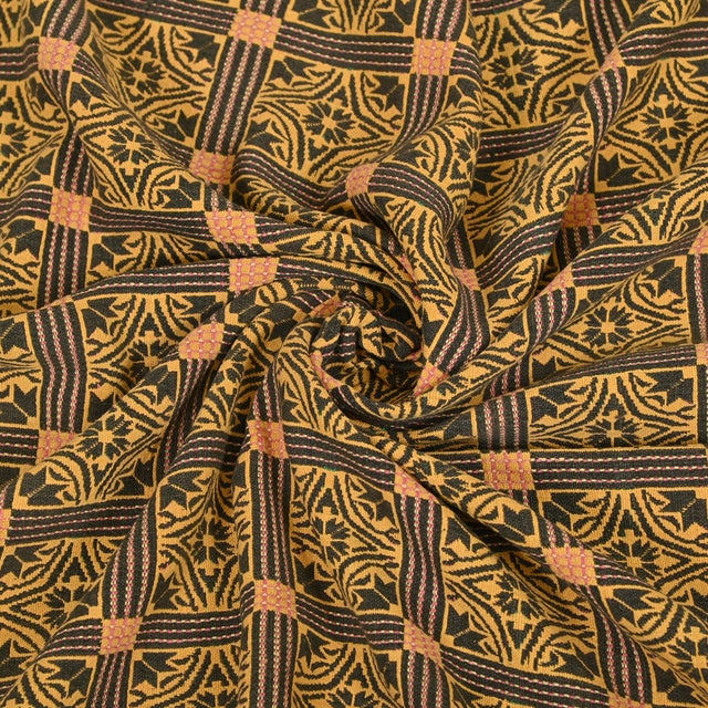 Vintage Handwoven Throw in Mustard and Black | Chairish