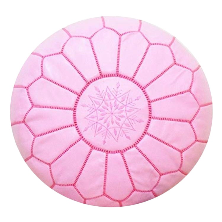 Pink Moroccan Leather Pouf | Chairish