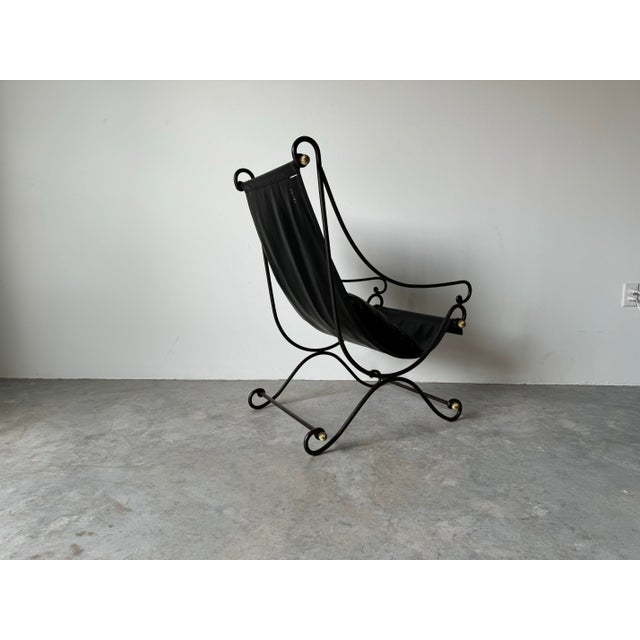 David Hicks - Style Scrolled Iron and Leather Sling Chair/Sold | Chairish