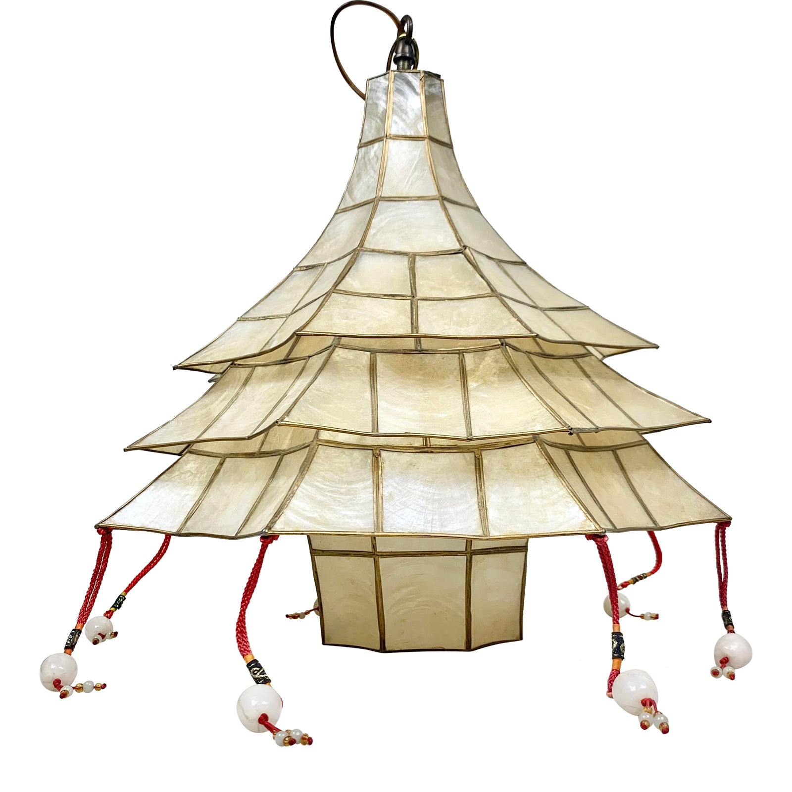 Vintage Mid 20th Century Handmade Capiz Shell Pagoda Pendant Light ...