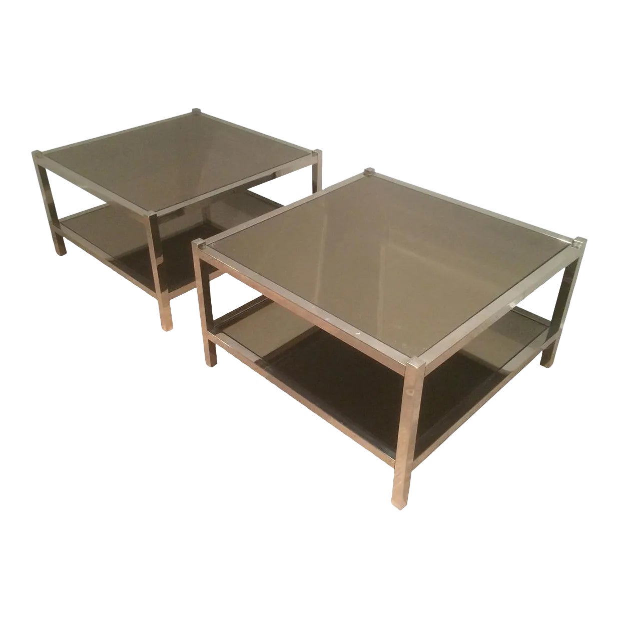 Large Chrome and Bronze Mirror Side Tables, circa 1970 | Chairish