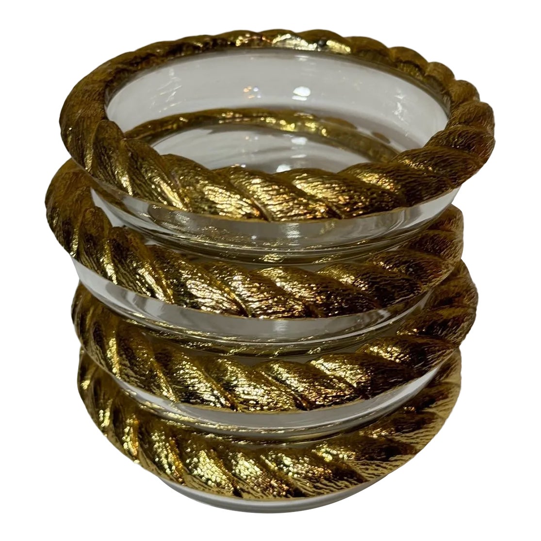 Set of 4 Vintage Hollywood Regency Gold/Brass Plated Rope Twist Rim ...