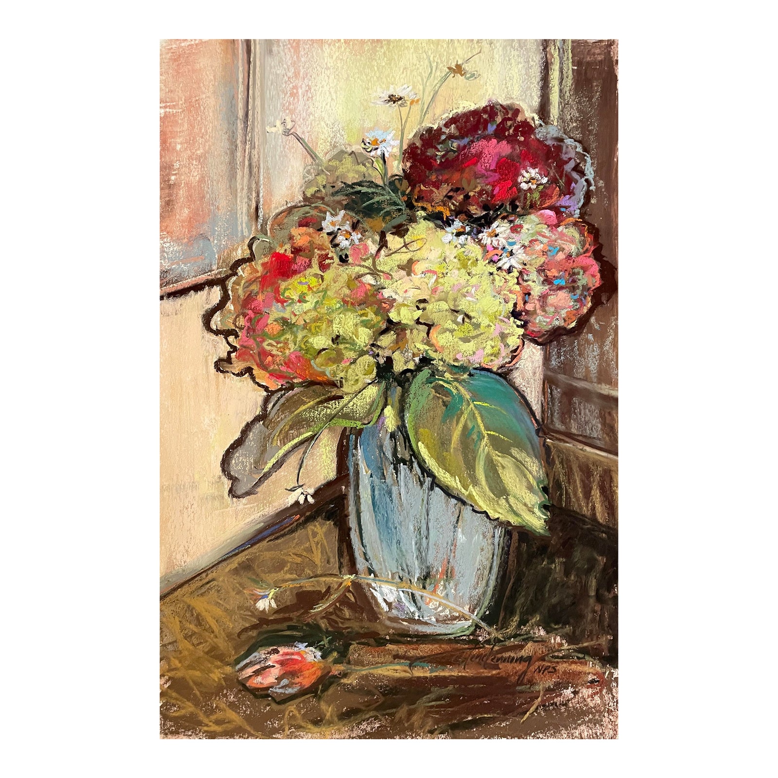 Susan Glendenning Hydrangea Still Life Pastel | Chairish