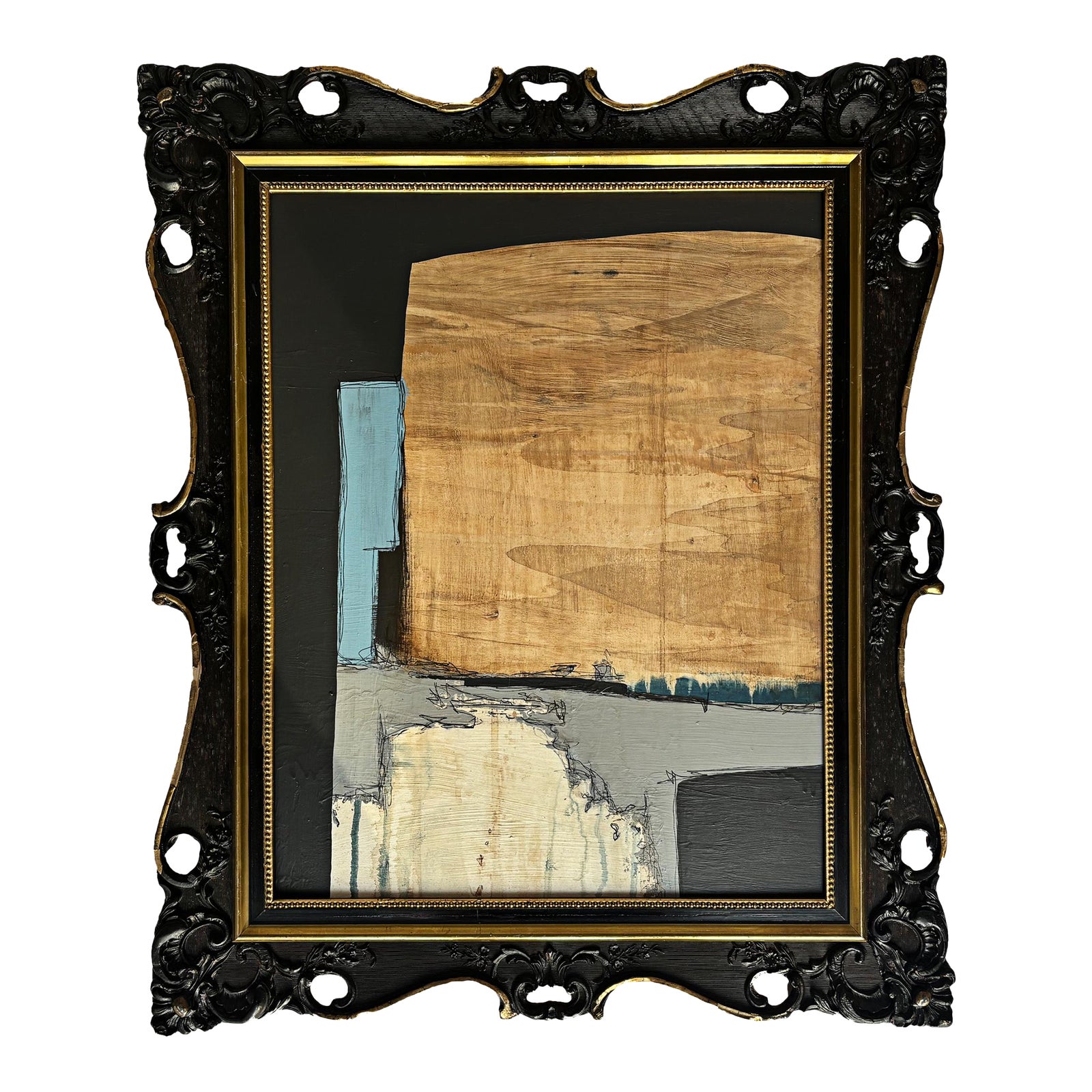 "Rapture" Black Abstract Art in Victorian Antique Frame, Transitional ...
